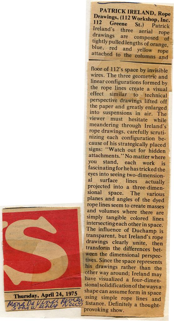 Patrick Ireland: Rope Drawings | White Columns